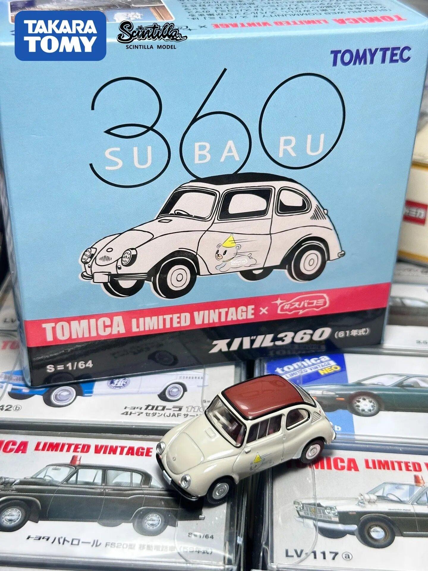 Машинка Tomytec 1/64 Tomica Limited Vintage Tomytec TLV Subaru 360 bear Alloy Car Model Collection Gift