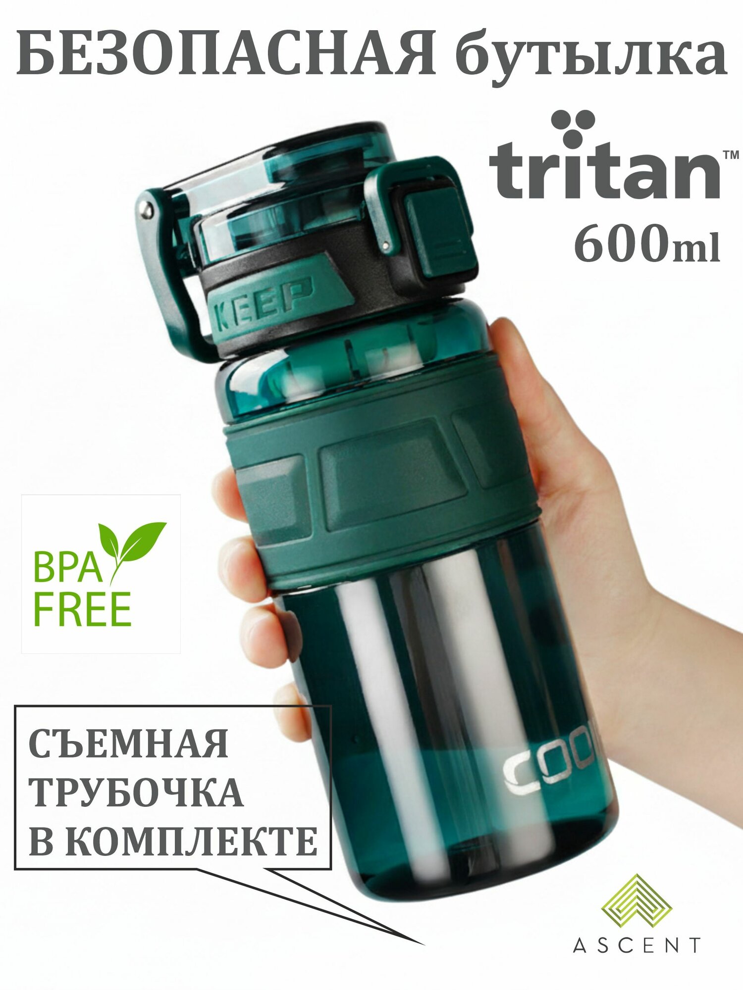 Бутылка для воды спортивная COOLIS Premium Tritan 600 мл съёмная трубочка