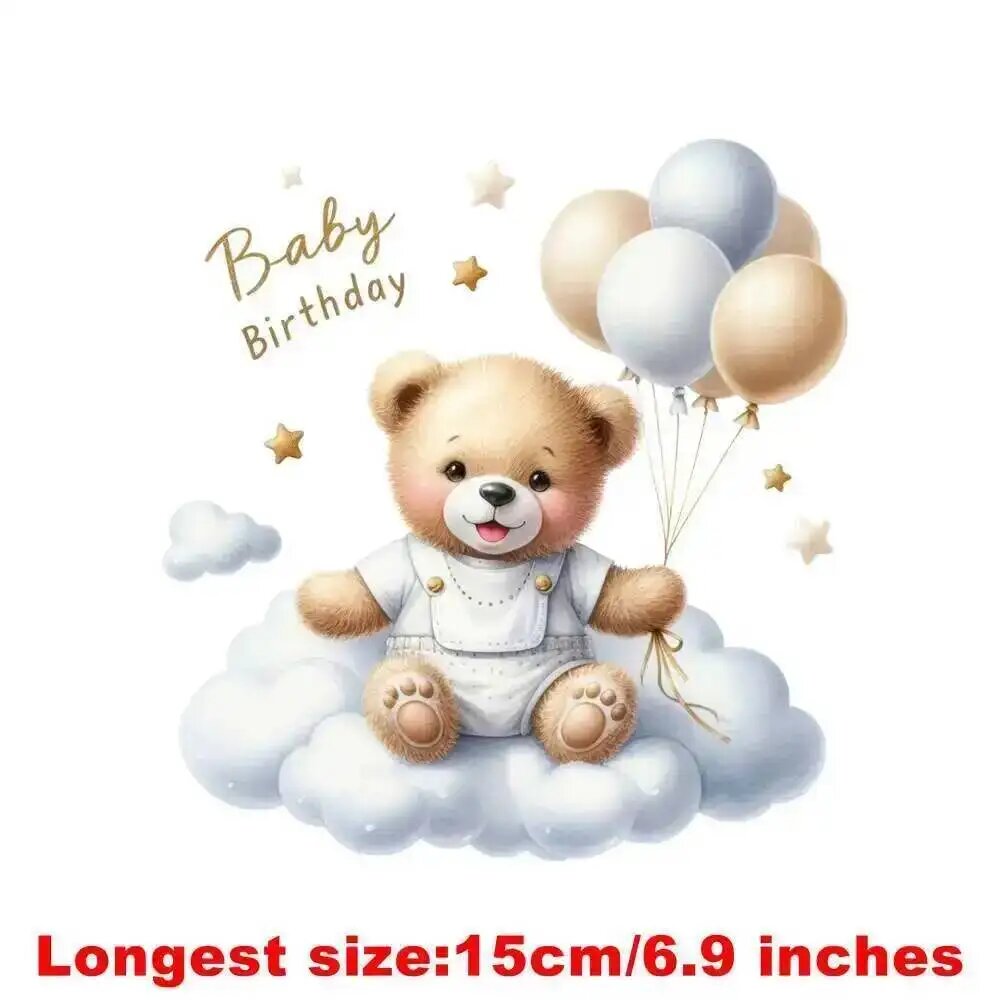Наклейка на одежду "Baby Birthday" с медведем, YTH0729-12