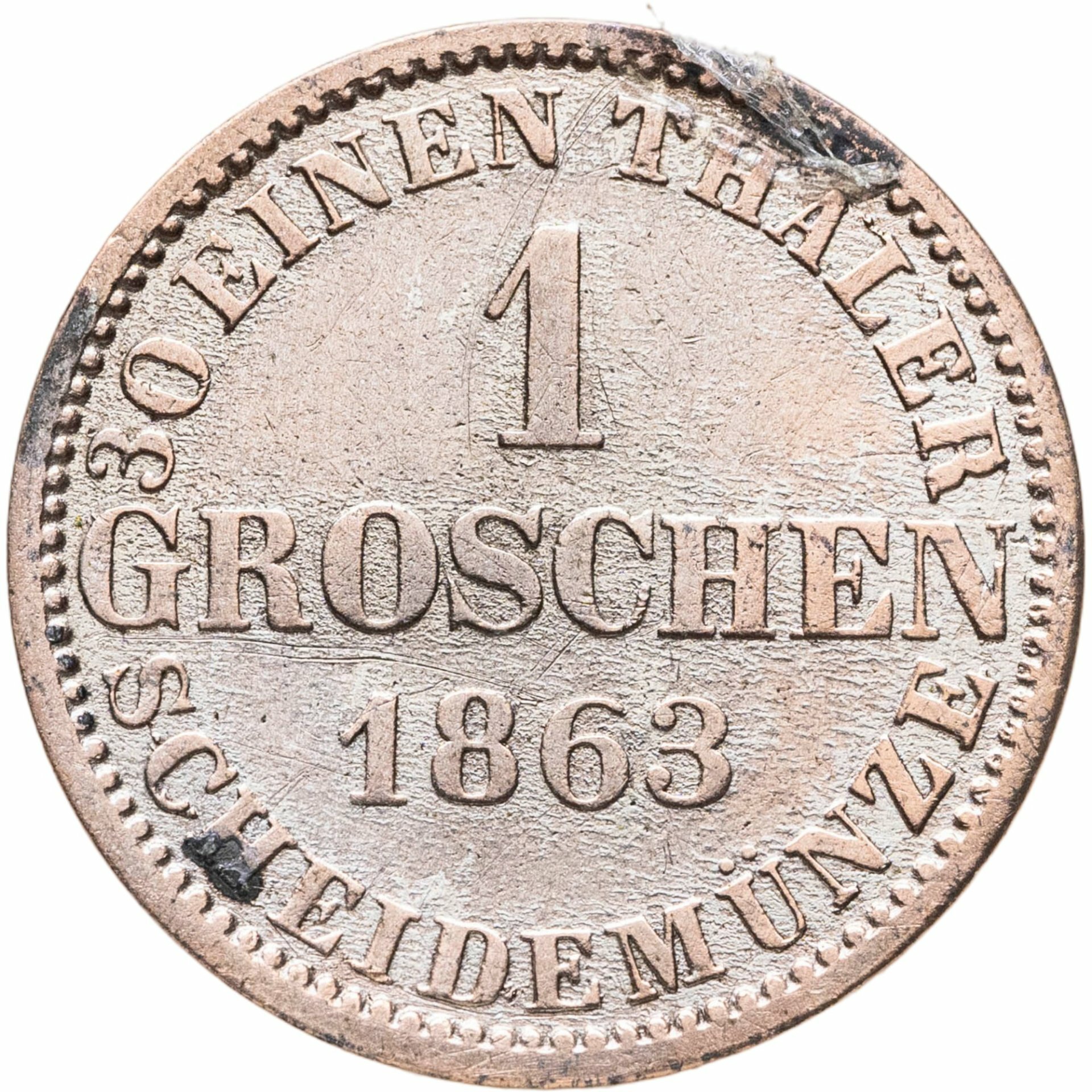 Германия, Ганновер 1 грош 1863, Серебро 220, в сохранности VF