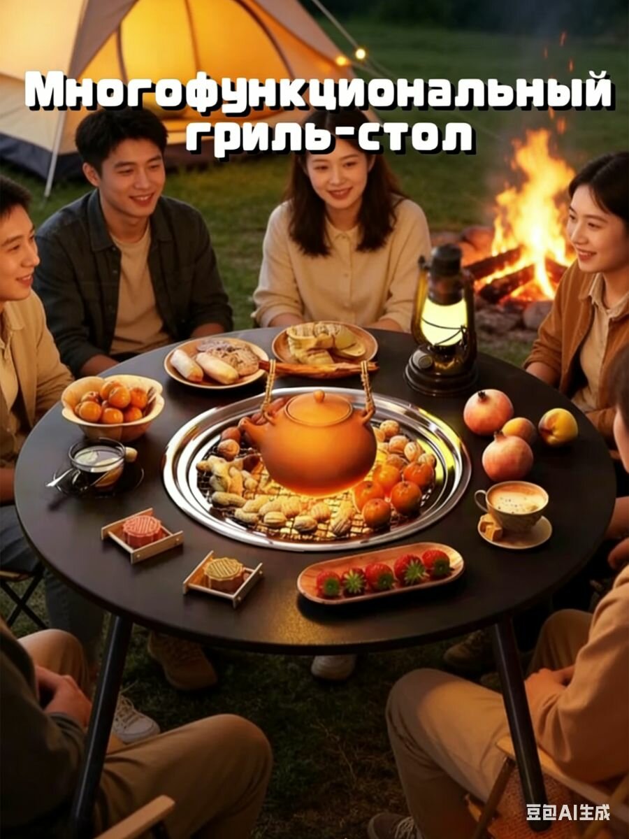 Уличный гриль/портативный складной стол для барбекю, диаметр 58*высота 46 см, Черный