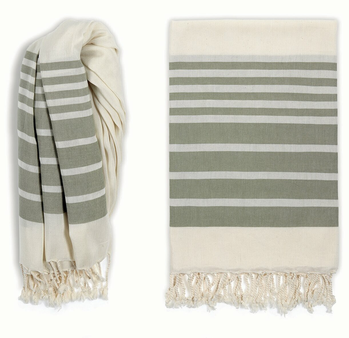 Пештемаль из хлопка и шелка Fula, 90*180 см, натуральный/хвойно-зеленый (natural/pine)