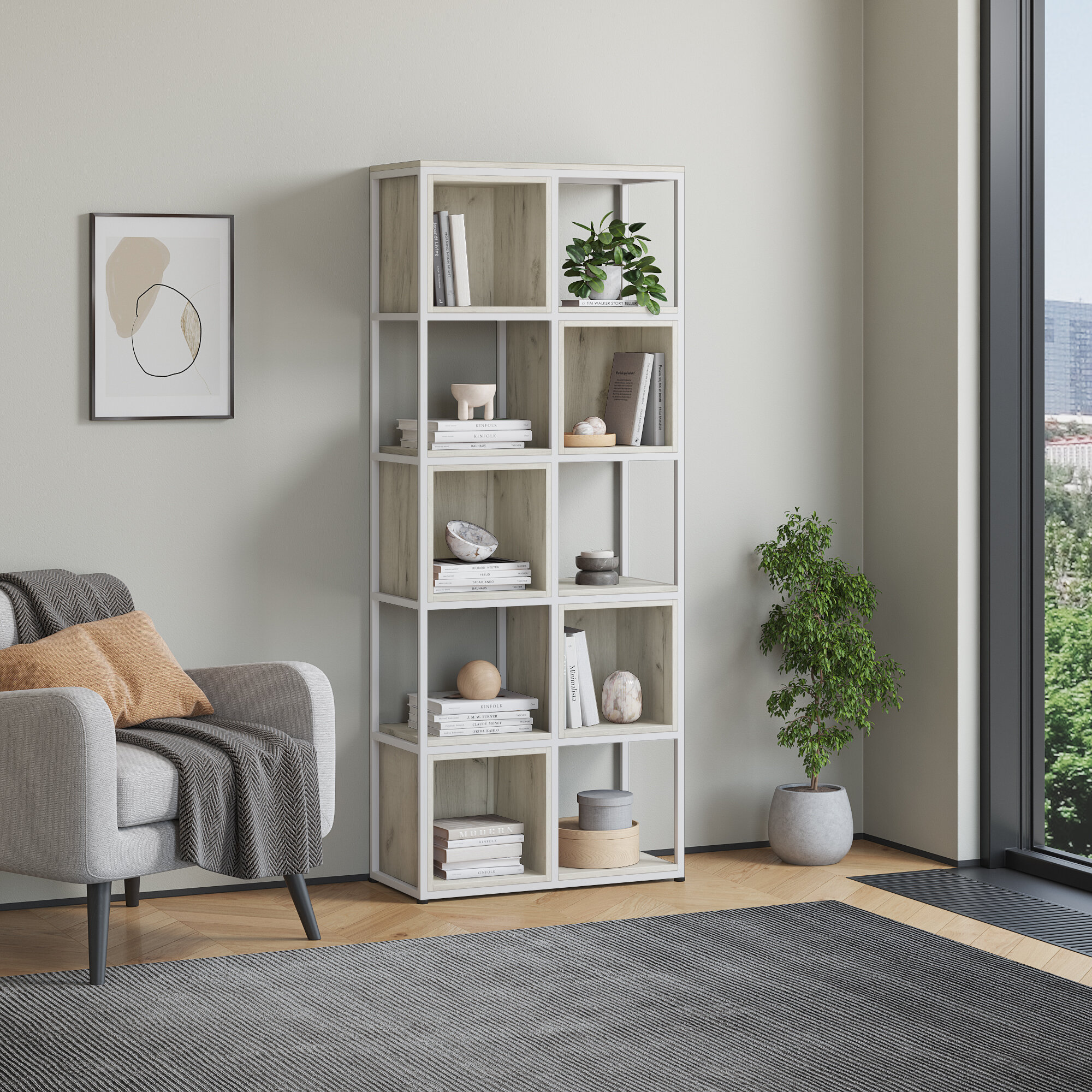 Стеллаж Айсберг Кубо v1 Белый/дуб крафт белый