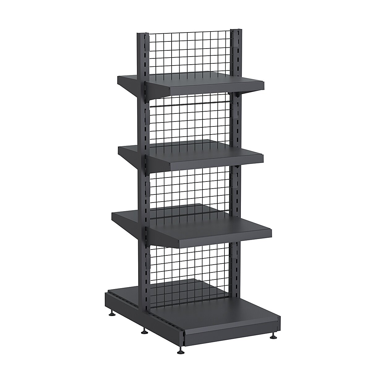 Стеллаж торговый металлический островной с сетчатой задней стенкой "графф" №7-1.65-0.6 с полками