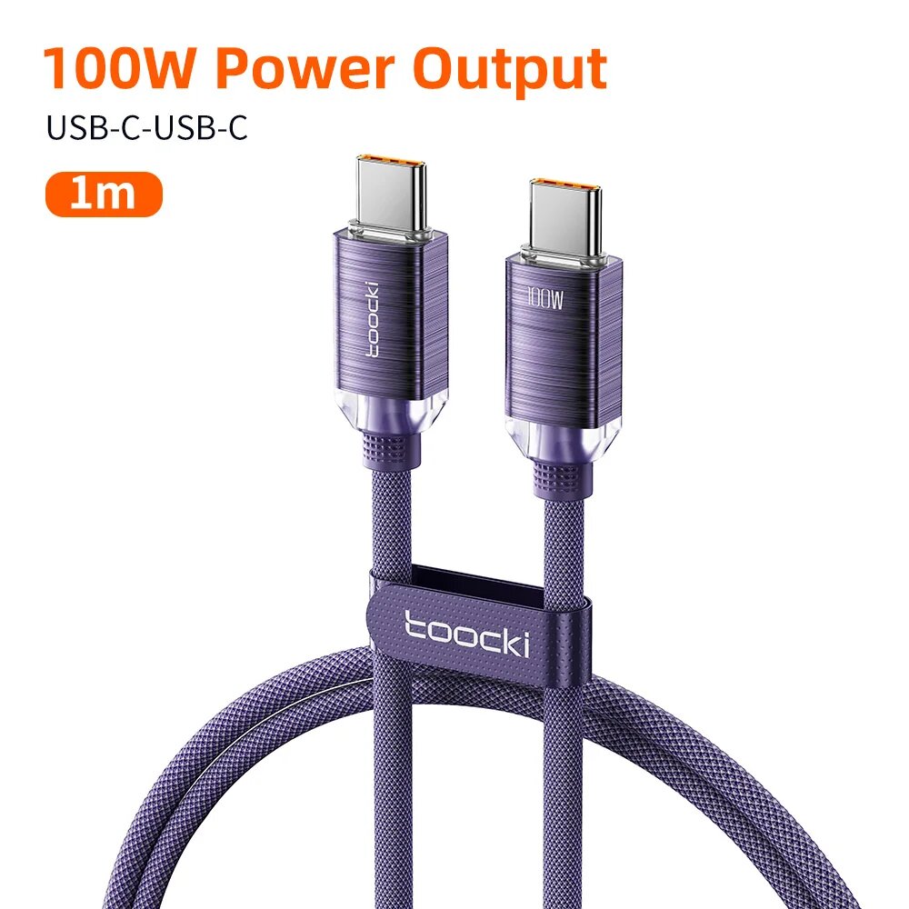 Кабель USB-C Toocki 100W, Type-C, Purple 1m