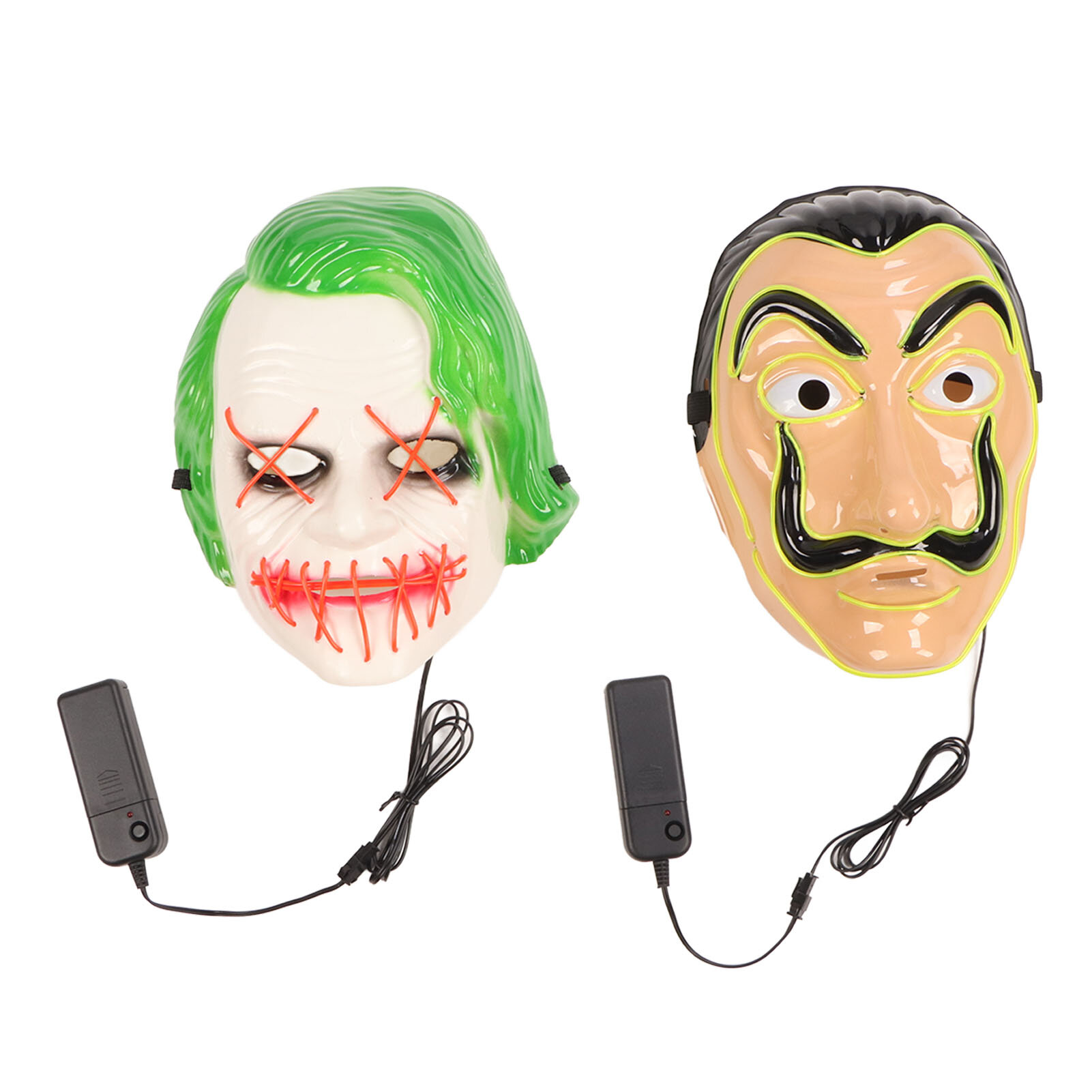 2 светодиодные маски для лица с 3 режимами подсветки. Безопасные и удобные светящиеся маски для лица на Хэллоуин для вечеринки.