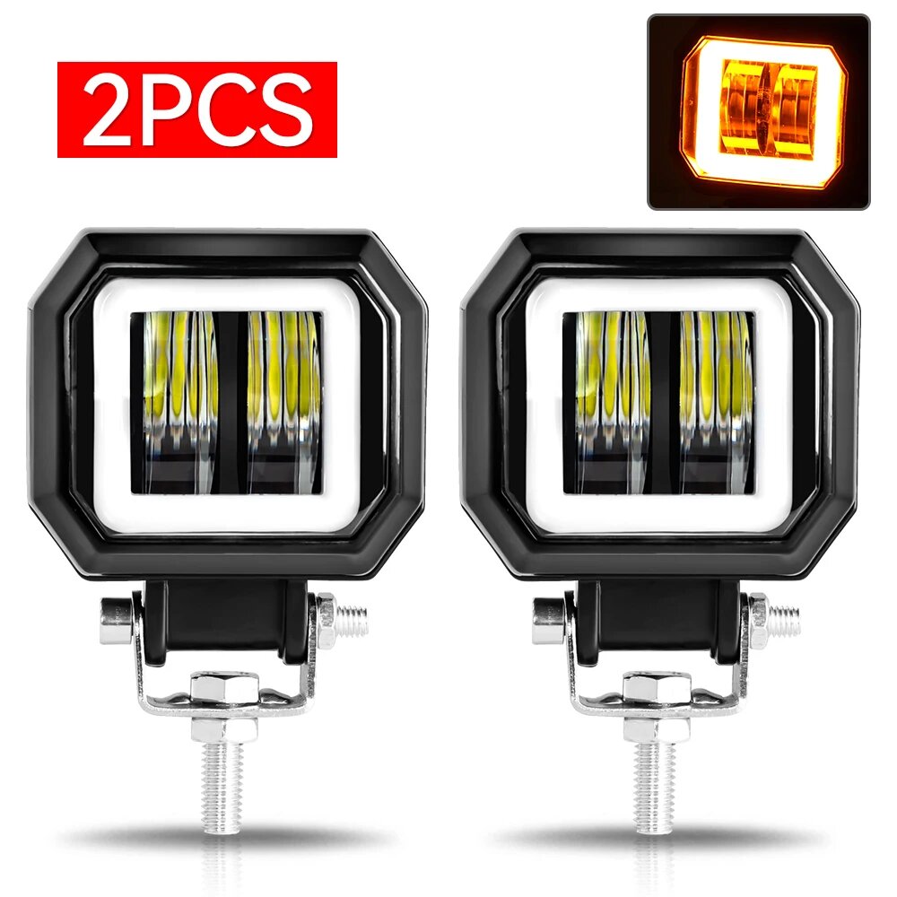 1/2 шт. светодиодные противотуманные фары «ангельские глазки», квадратные фары 12-24 В для авто, мотоциклов и электрических скутеров, арктика для внедорожника, квадроцикла 2x amber Square