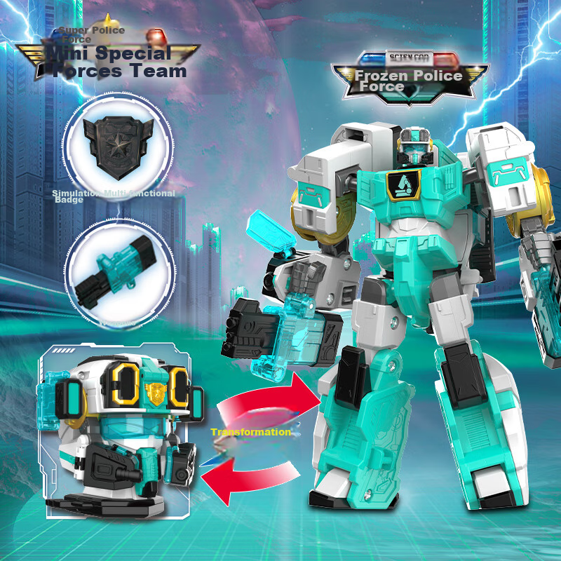 Mini Agent Team Battle Force Toys, Ice-Frozen Battle Force, 2 Forms, Masi Battle Force Transforming Mecha, Equipped with Weapons, Gift for Boys