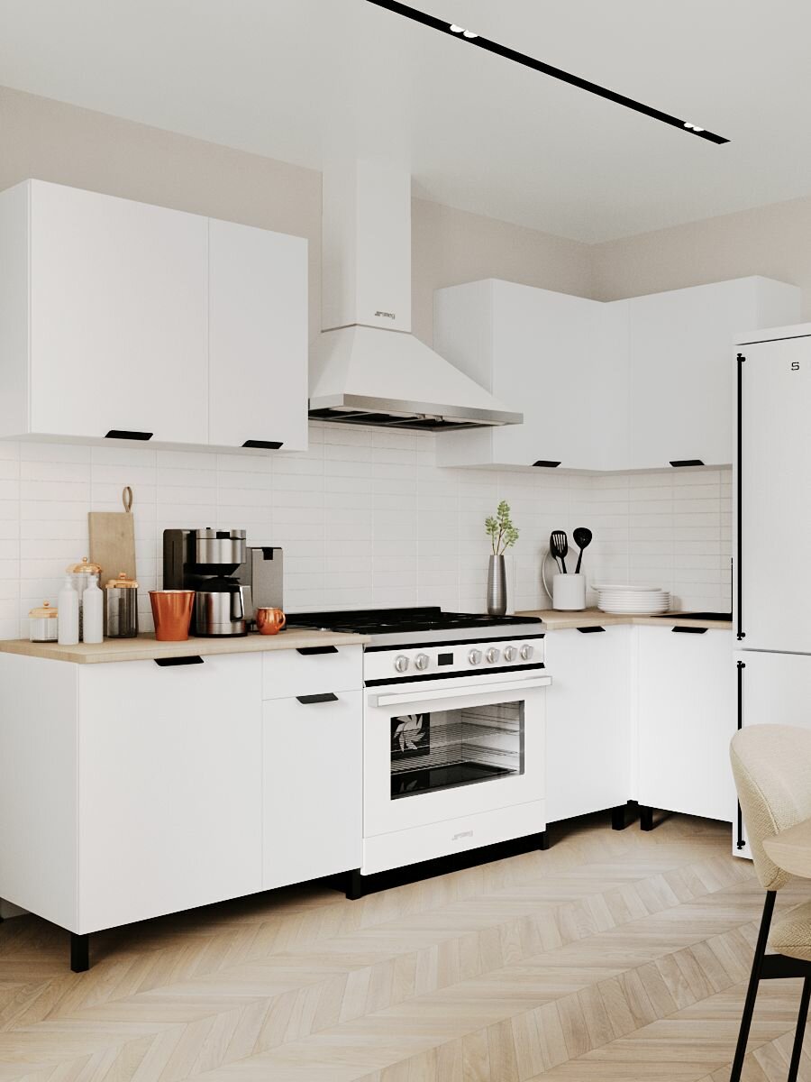 Кухня модульная угловая МРКГ7 Венера 2,0 м Белый/Белый/ст. Дуб вотан 2000х600х2170 мебельный РАЙ