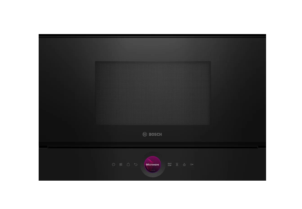 СВЧ встраиваемая Bosch 900Вт, 5 режимов, инвертер, 21 л, черный, петли справа (BFR7221B1), мощность 1200Вт