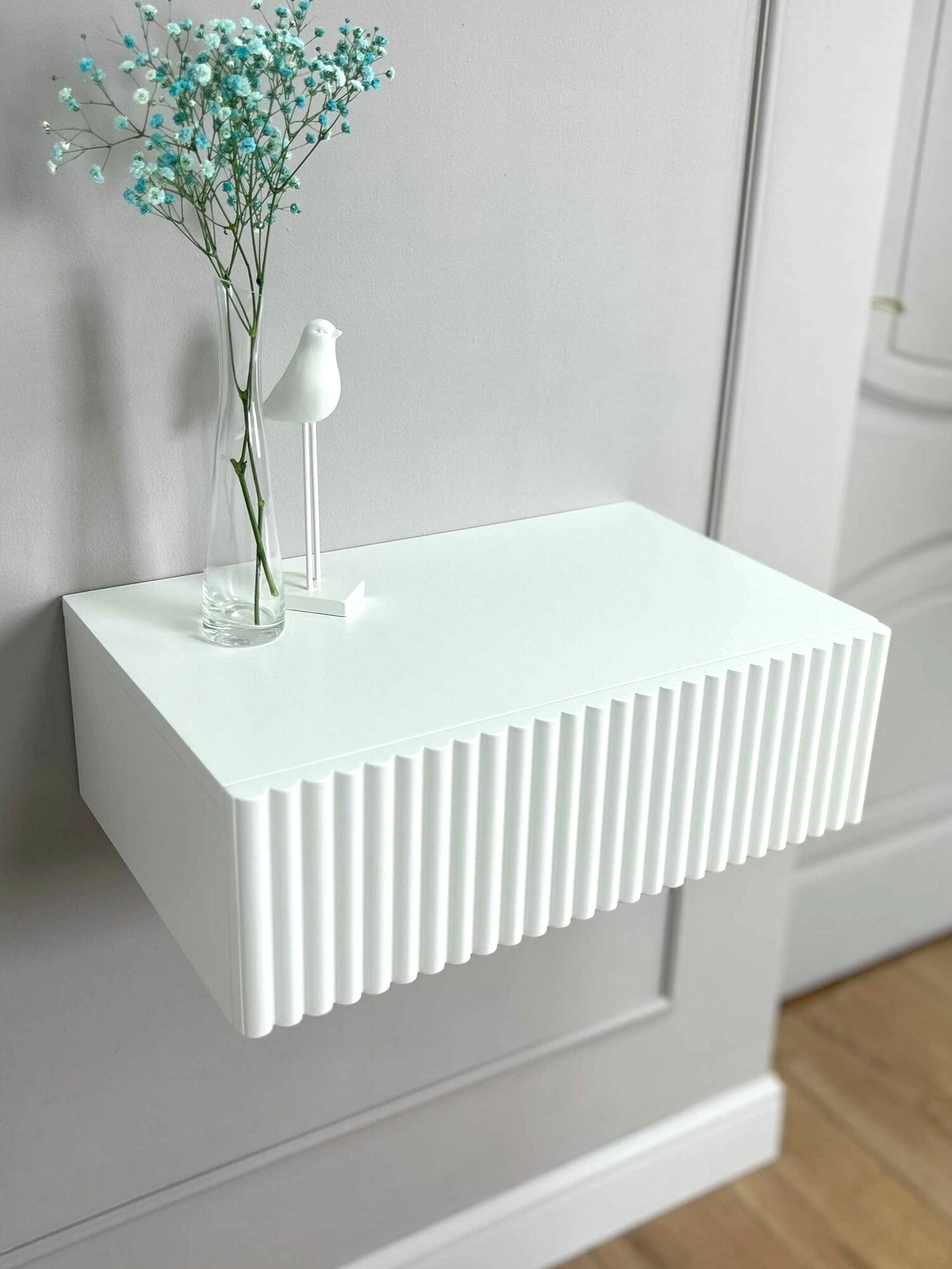 Тумба прикроватная подвесная консоль белая, эмаль мдф 50х32х16 см, Marsele