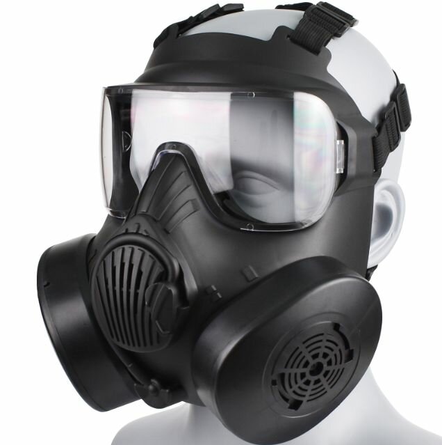 Маска для страйкбола, пейнтбола. Тактическая маска-респиратор. (Черный-прозрачная линза)