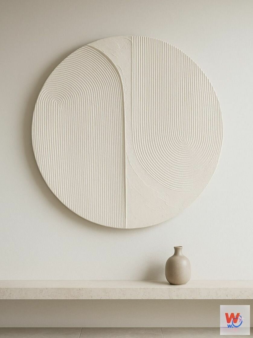 Картина интерьерная круглая текстурная белая 60см