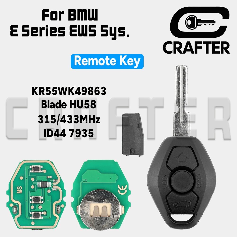 Ключ Crafters BMW EWS Sytem LX8FZV 315/433 МГц ID44 7935 Дистанционный автомобильный ключ для E38 E39 E46 X3 X5 Z3 Z4 3/5/7 Series Blade HU58/HU92 433 MHz, Blade HU58