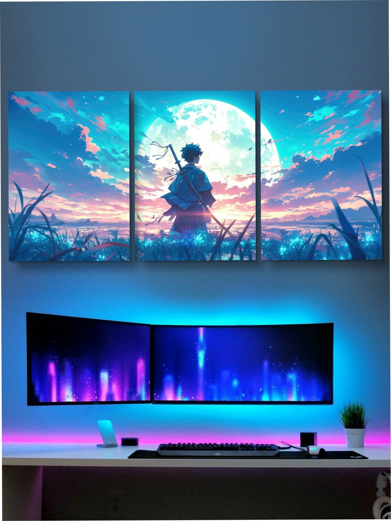 Картина Юный воин под луной модульная 50x70см 3шт.