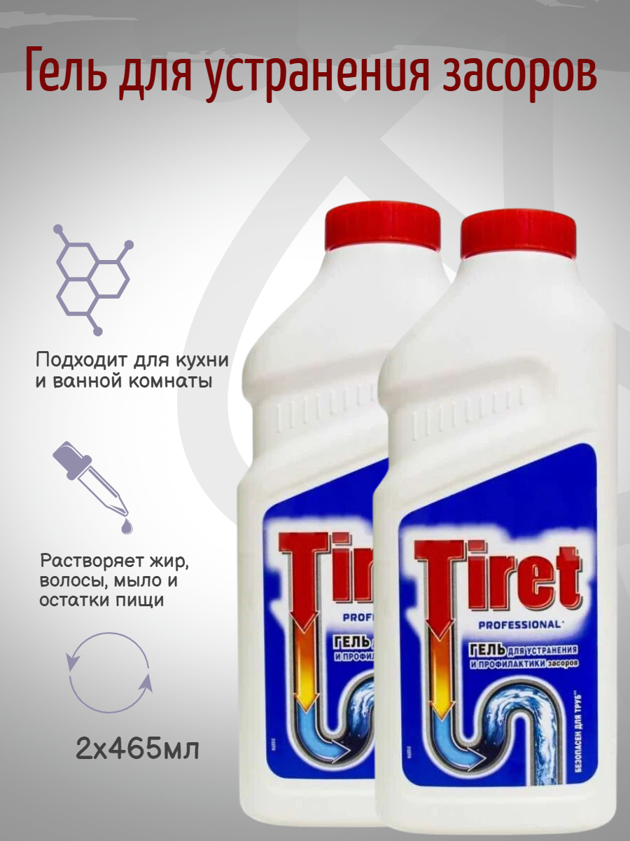 Tiret Professional Гель для устранения засоров 465мл 2шт