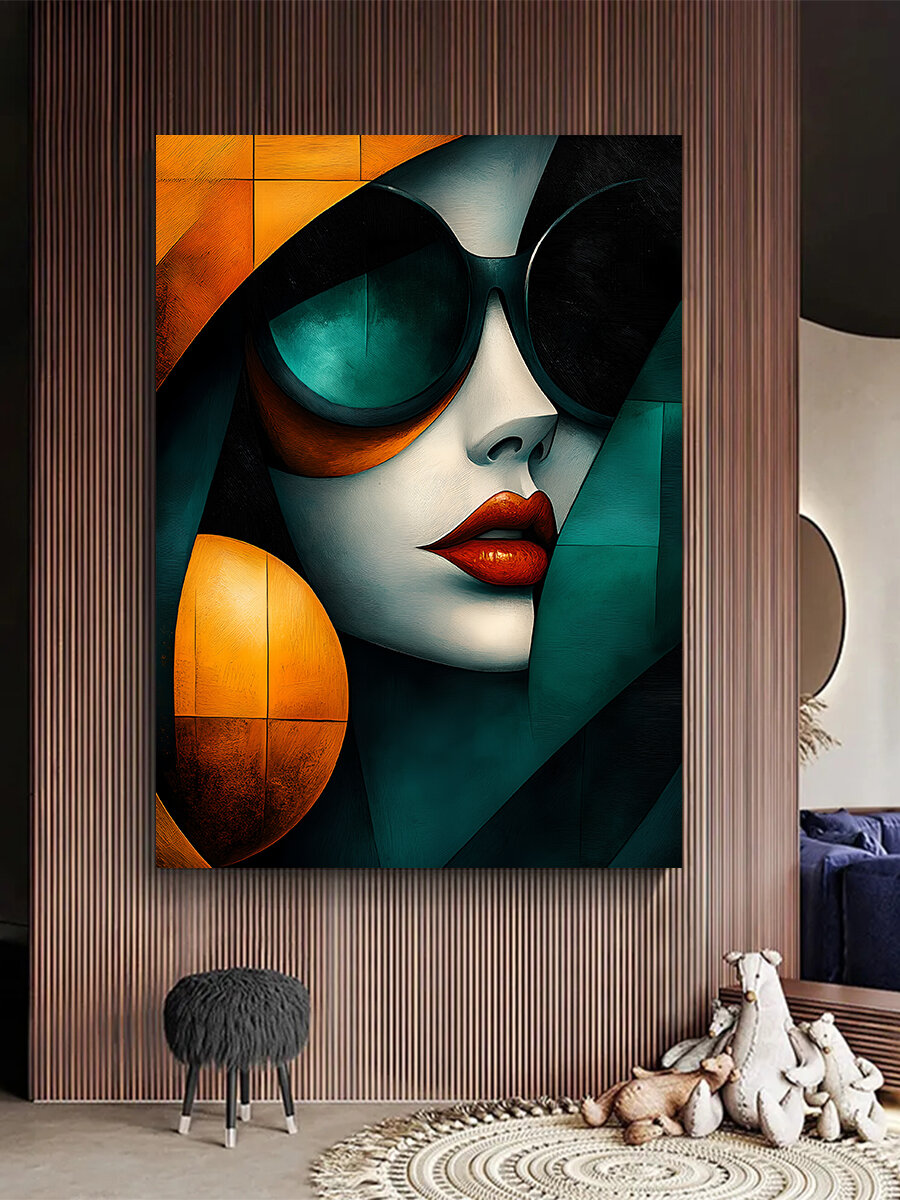 Картина на стену - "Абстракция, лицо девушки и шар" , 50х70 см.