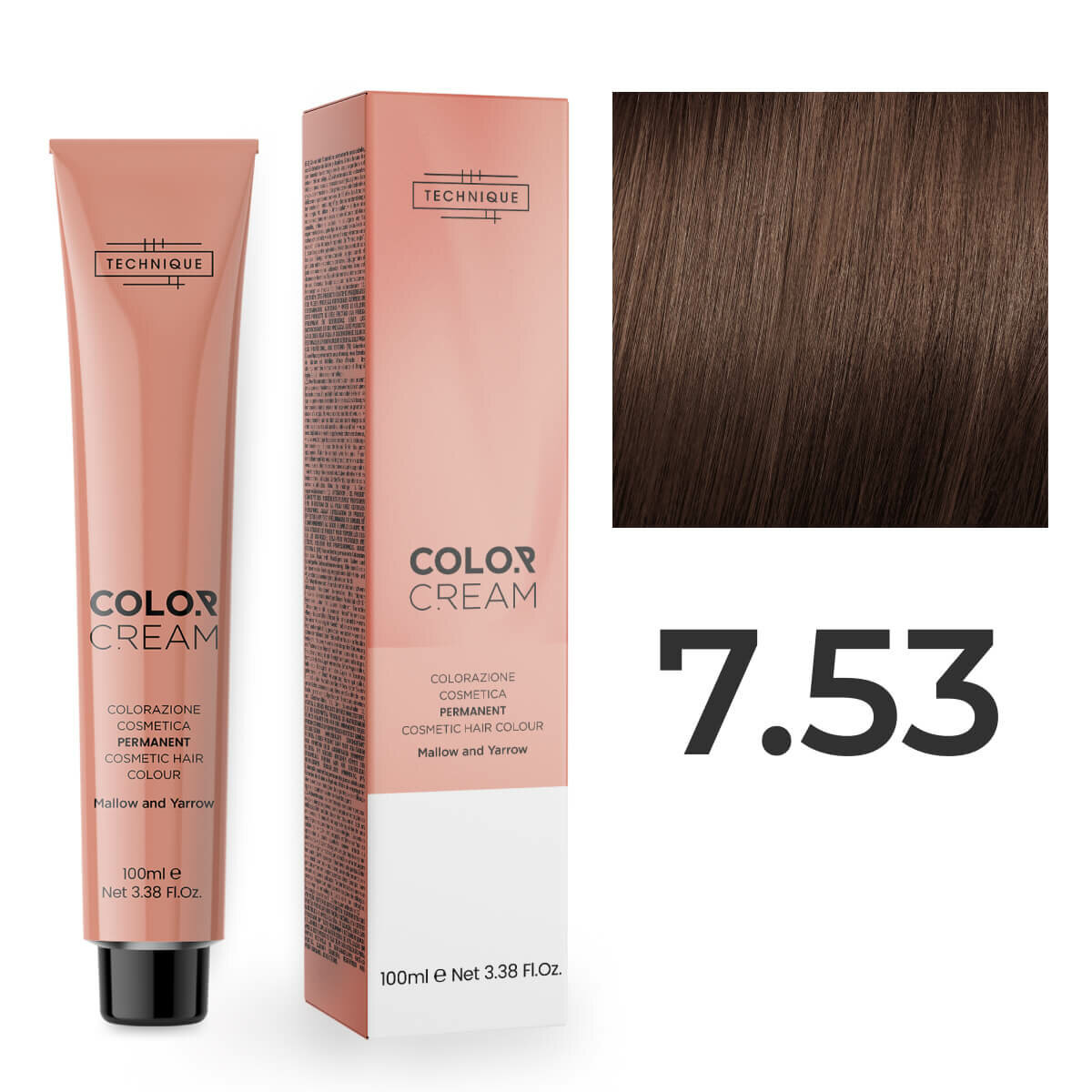 Крем - краска для волос профессиональная Technique Color Cream Permanent Cosmetic Hair Colour 7.53 Русый Махагоново-золотистый, 100 мл