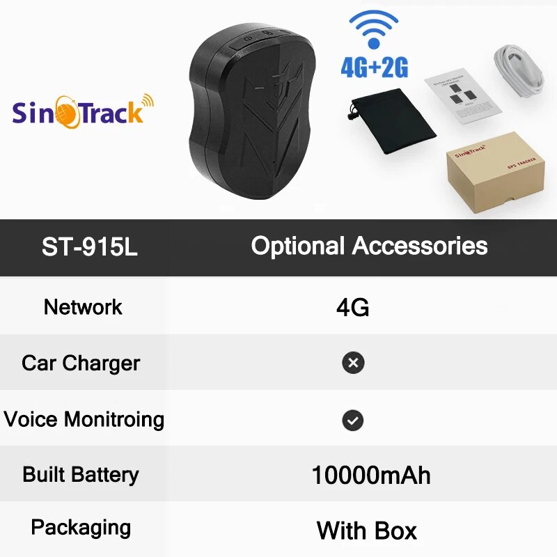 SinoTrack 4G 5000/10000 мАч ST-905/ST-915 Водонепроницаемый GPS-трекер автомобиля Магнит с длительным режимом ожидания Аккумулятор Положение в реальном времени Приложение, ST915 4G No Charger