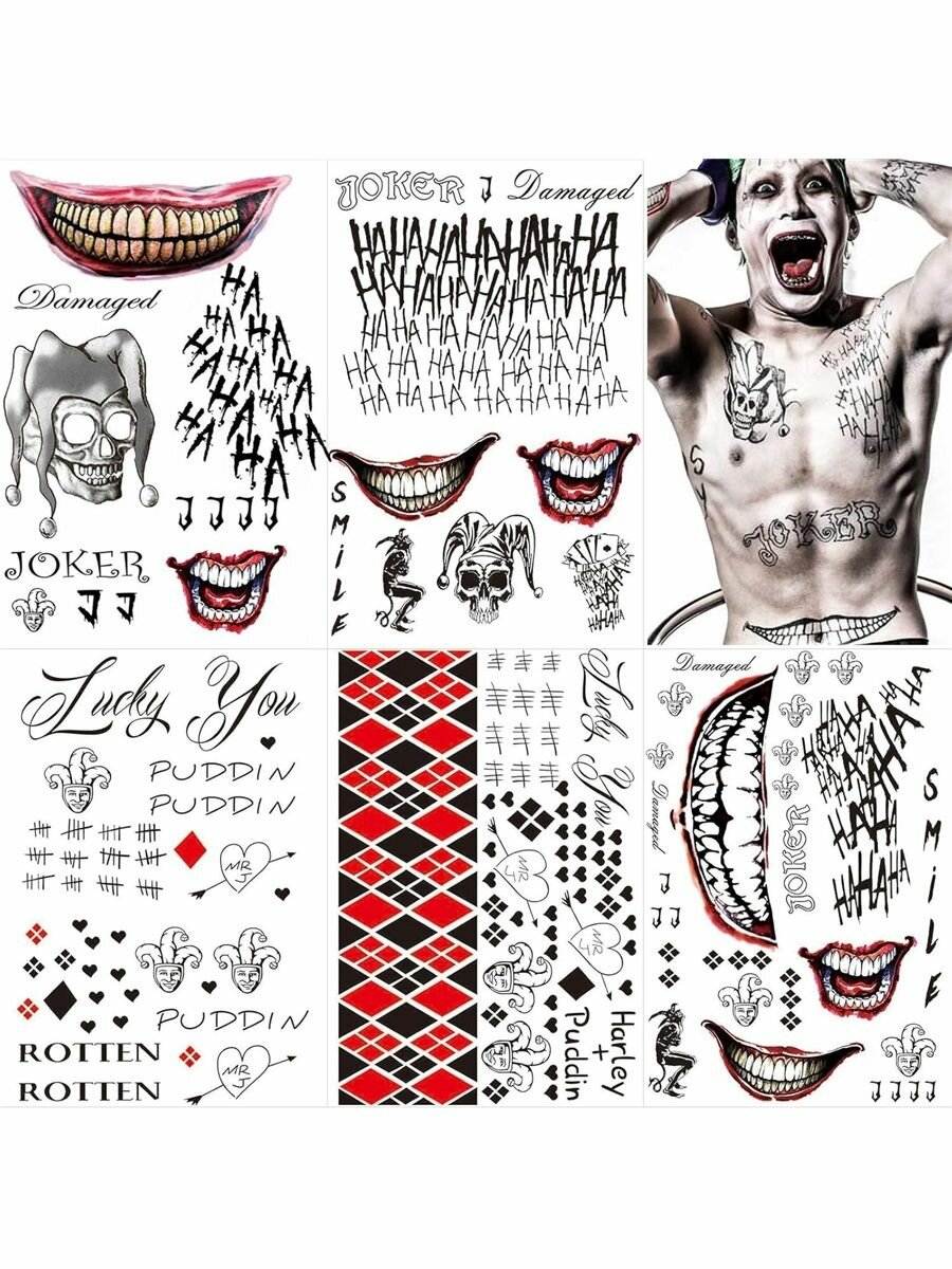5 листов временных татуировок на Хэллоуин для Джокера