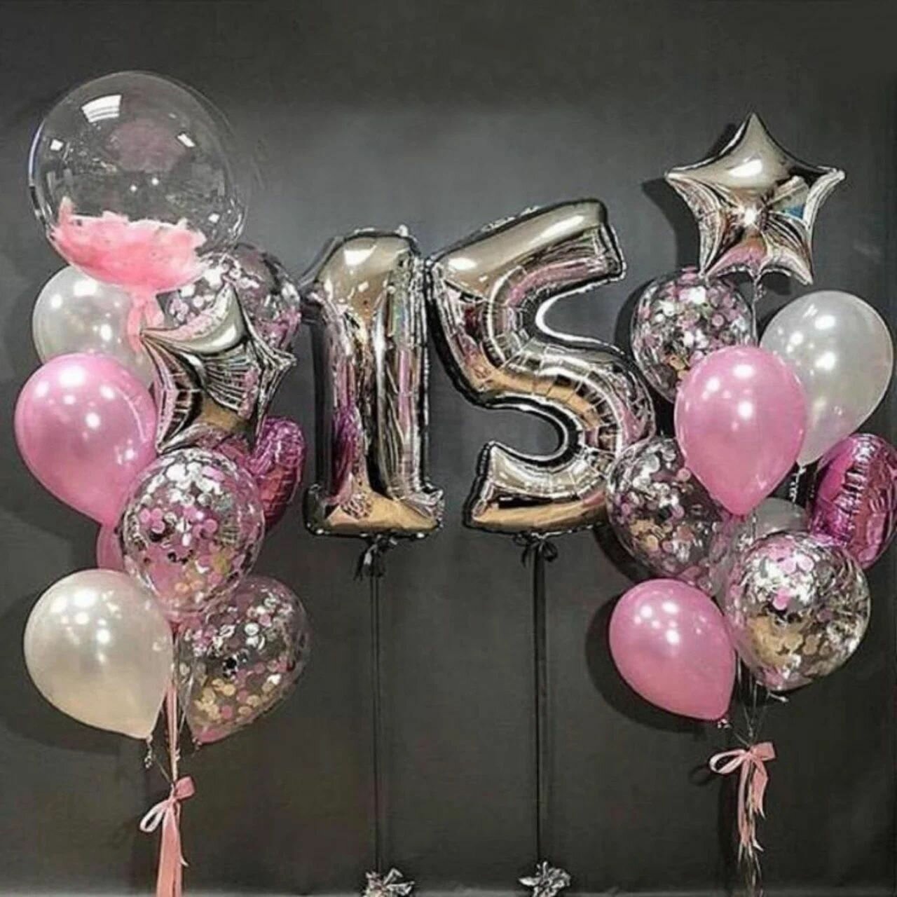 Шар воздушный фольгированный Цифра 15, цвет серебряный 42"/106 см (шс1)(шс5)