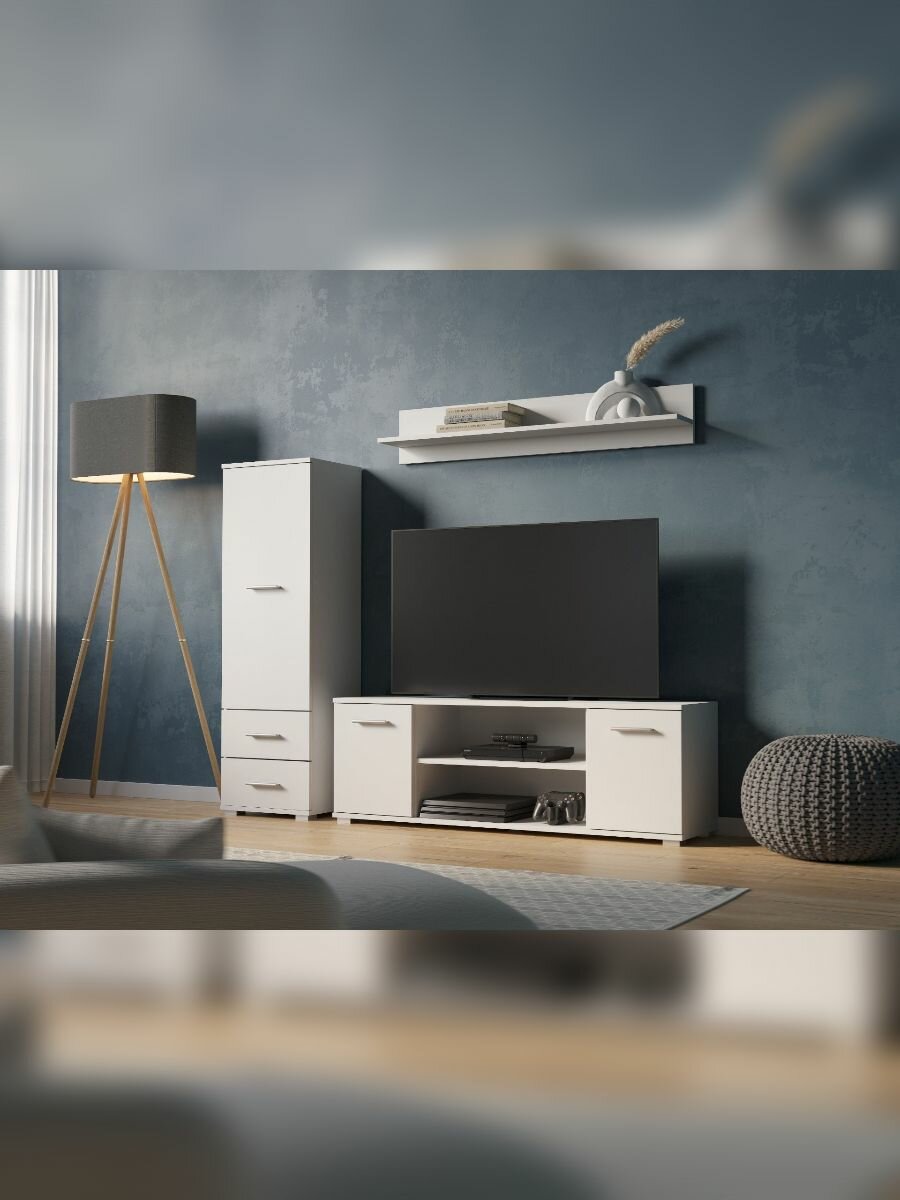 Стенка в гостиную Like №1 Модульная конструкция, цвет Белый, ЛДСП