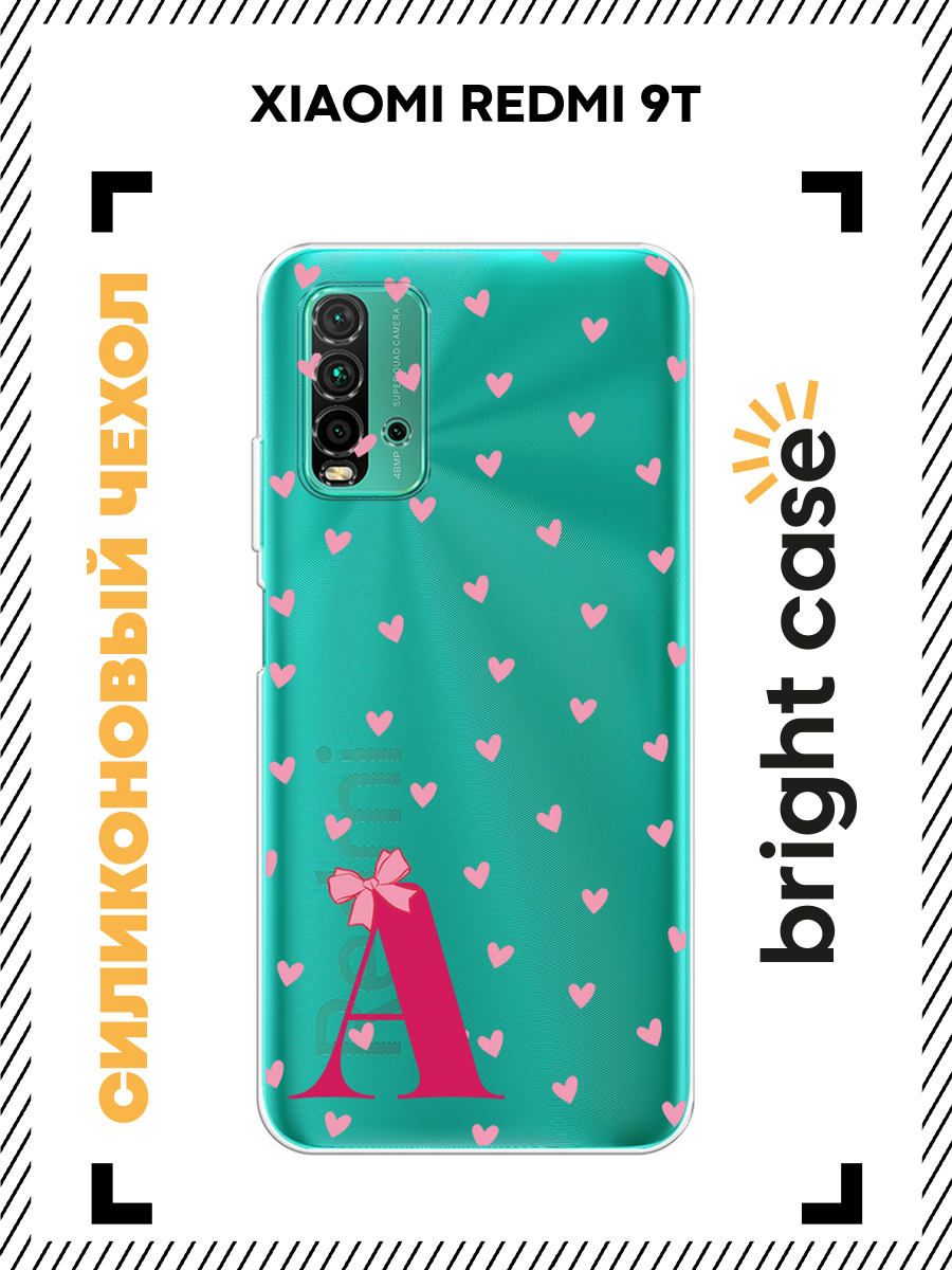 Чехол на Xiaomi Redmi 9T / Редми 9Т с принтом Буква A сердечки, прозрачный