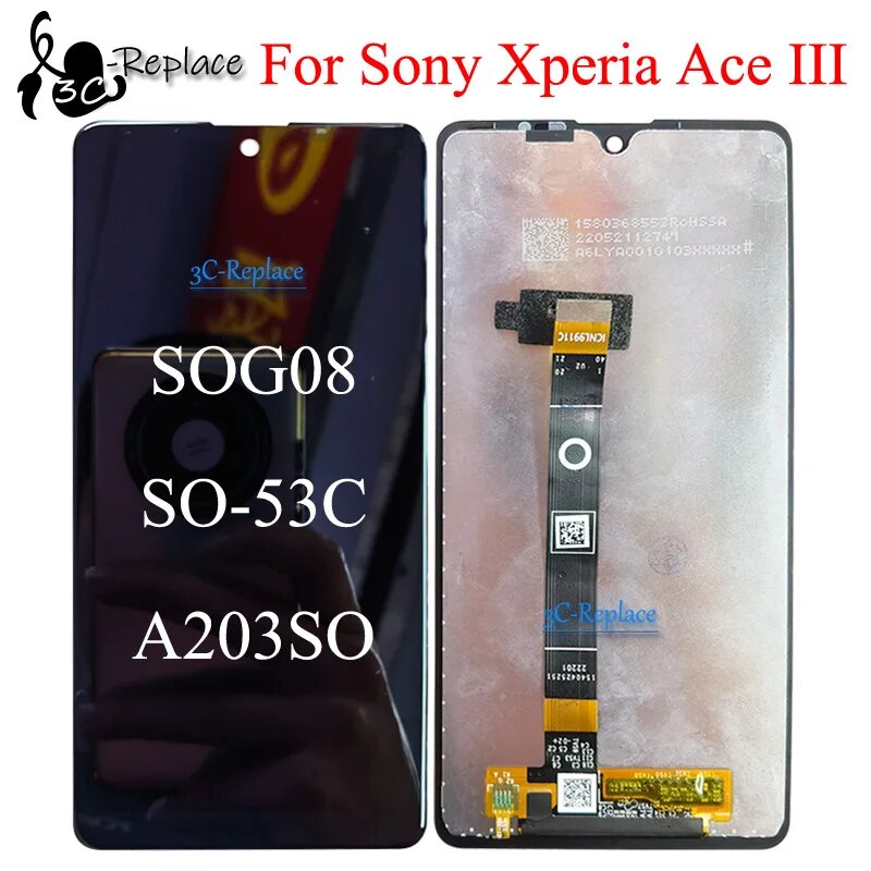 Черный 5,5-дюймовый для Sony Xperia Ace III ACE 3 SOG08 SO-53C A203SO, дигитайзер сенсорного экрана, замена панели ЖК-дисплея в сборе
