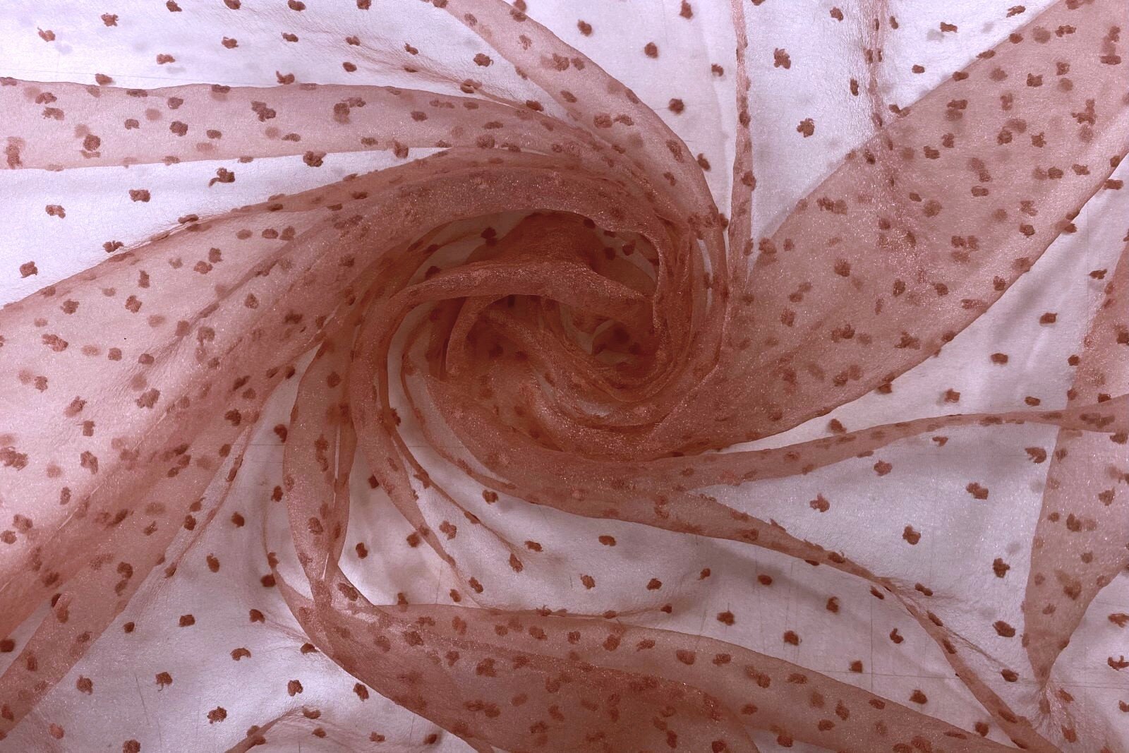 Ткань Органза-креш с мушками цвета чайной розы, 45 г/пм, ш148см, 0,5 м