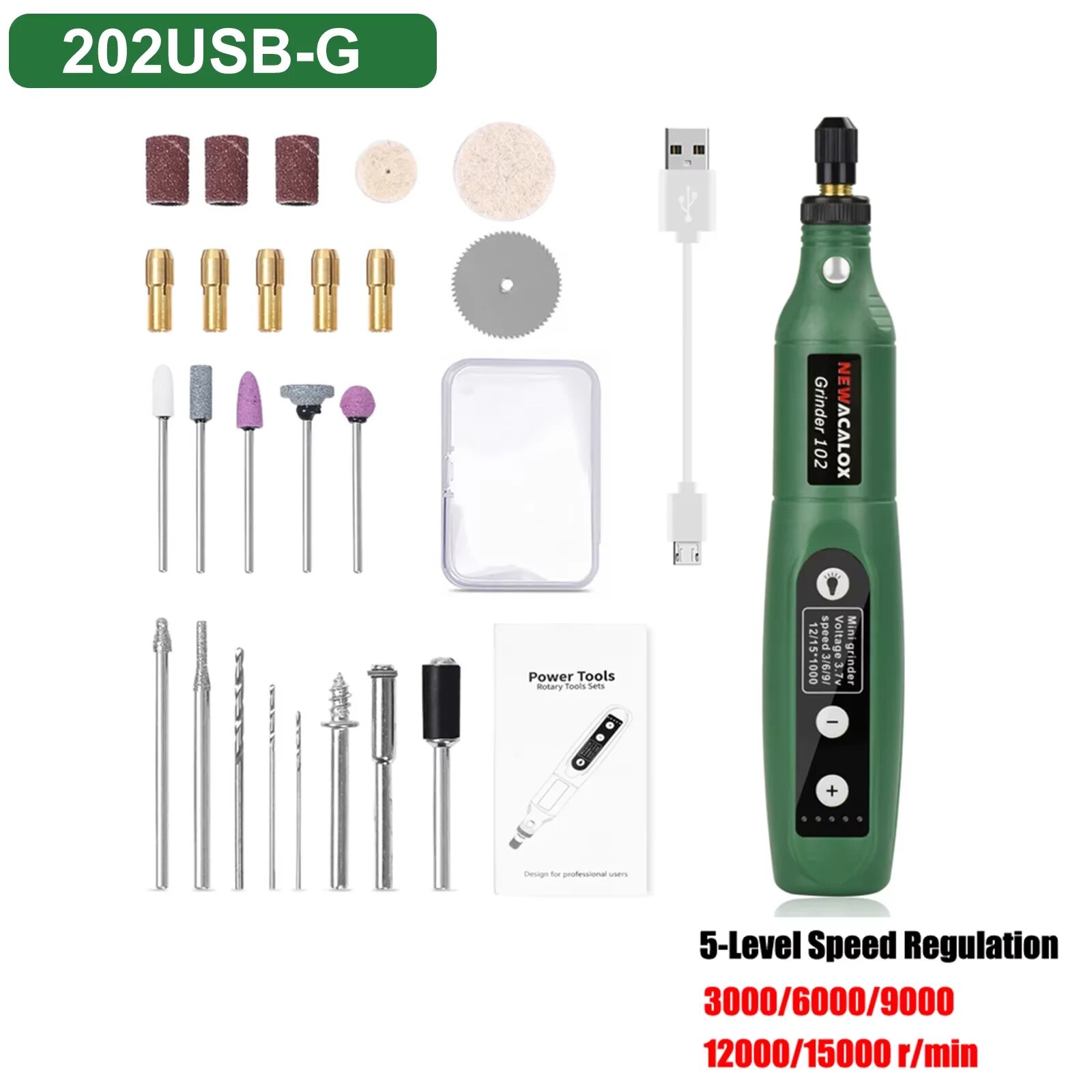NEWACALOX Мини-дрель 202USB-G, 5 скоростей
