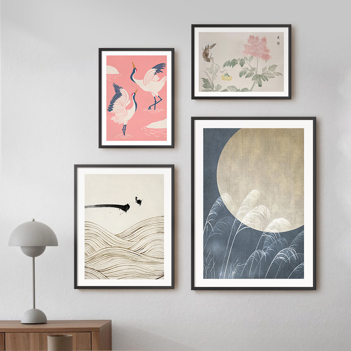 Набор постеров 4 шт "Набор в японском стиле журавли" плакат для интерьера, картина на стену