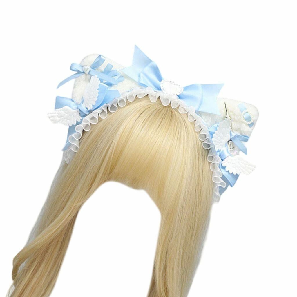 Двухмерная лента для волос с кошачьими ушками-синий