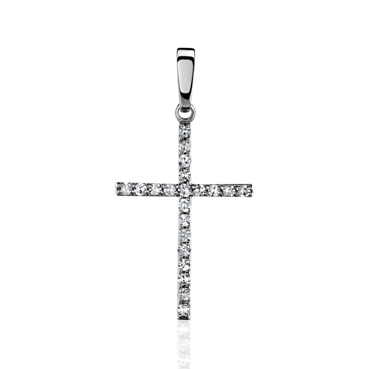 Крестик, белое золото, 585 проба, бриллиант