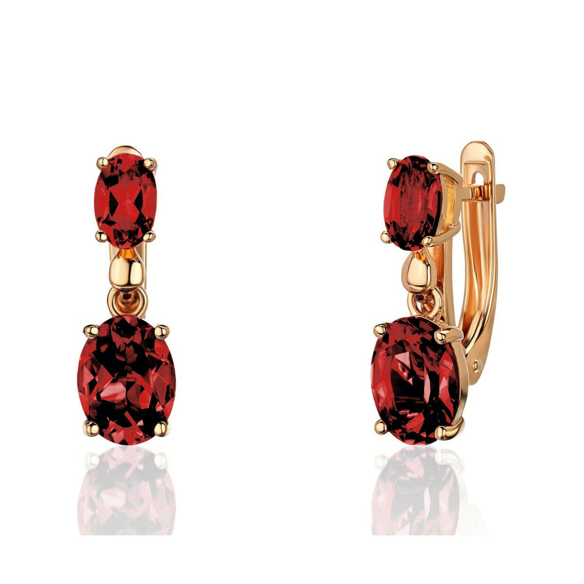 Серьги, красное золото, 585 проба, гранат