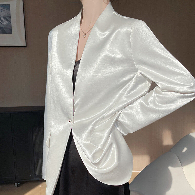 Костюм, искусственный шелк, атлас, бежевый, размер L