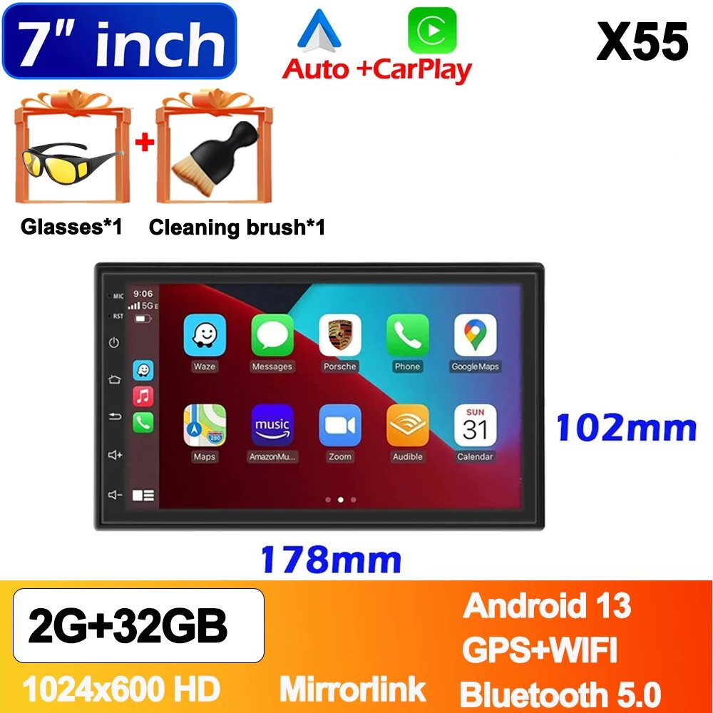 Автомагнитола 2 Din магнитола 7/9/10 дюймов, Android 13 магнитола для авто 64 ГБ автомагнитола магнитола андроид