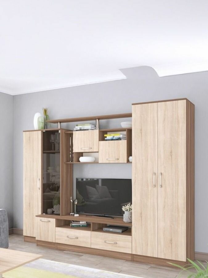 Стенка в гостиную Оскар-5 от Тэкс 1920*2500*450 ясень шимо/дуб сонома