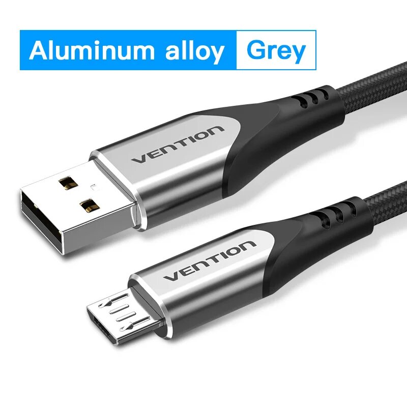 Vention Micro USB кабель 1м, серый, алюминиевый