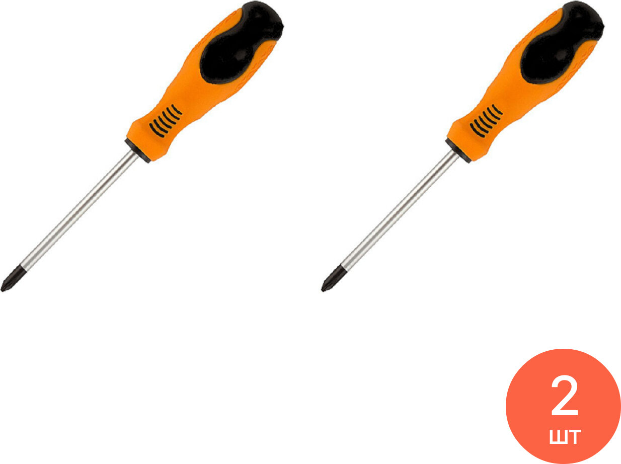 Отвертка крестовая PARK / Парк с двухкомпонентной рукояткой, из хромованадиевой стали, оранжевая, наконечник PZ2, стержень 100мм / инструменты (комплект из 2 шт)