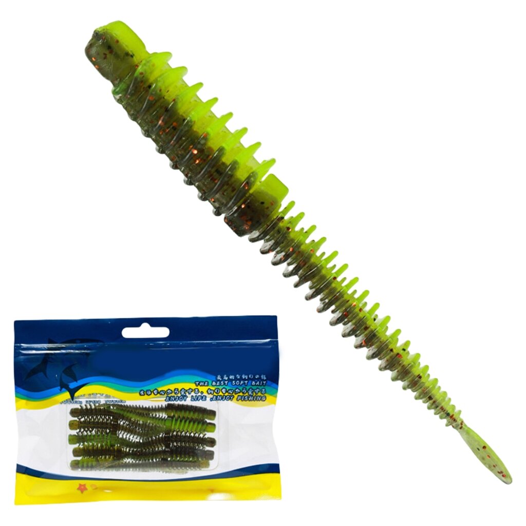 1 упаковка из 10 штук, мягкая приманка Luya с игольчатым хвостом, плавающее легкое танцующее насекомое-черная задняя часть зеленая 10 штук-6,5 см