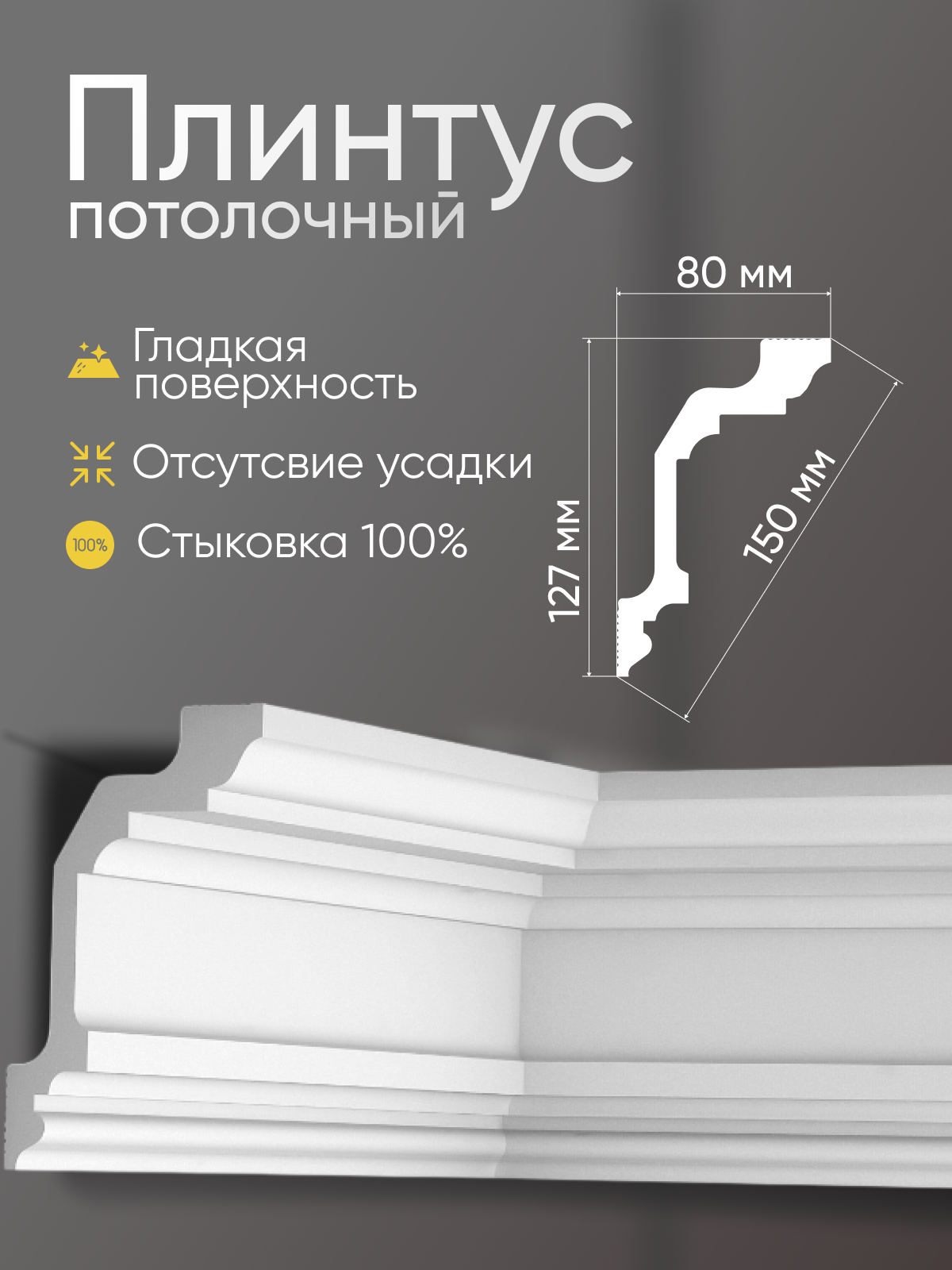 Плинтус потолочный 4 шт GLANZEPOL 200 см пенополистирол, белый GP68