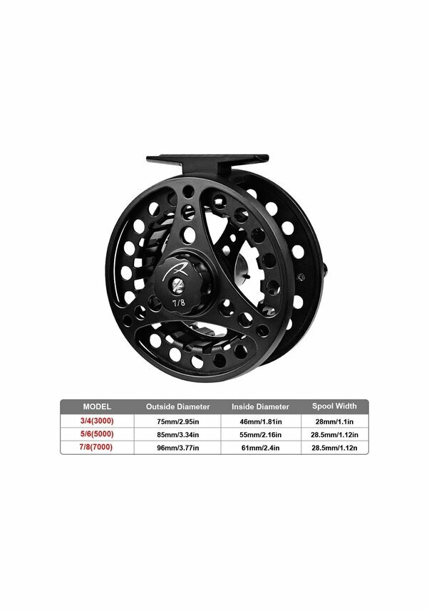 Алюминиевая катушка для нахлыста Fr01 - модель 7/8, 2+1 подшипник BB, черная