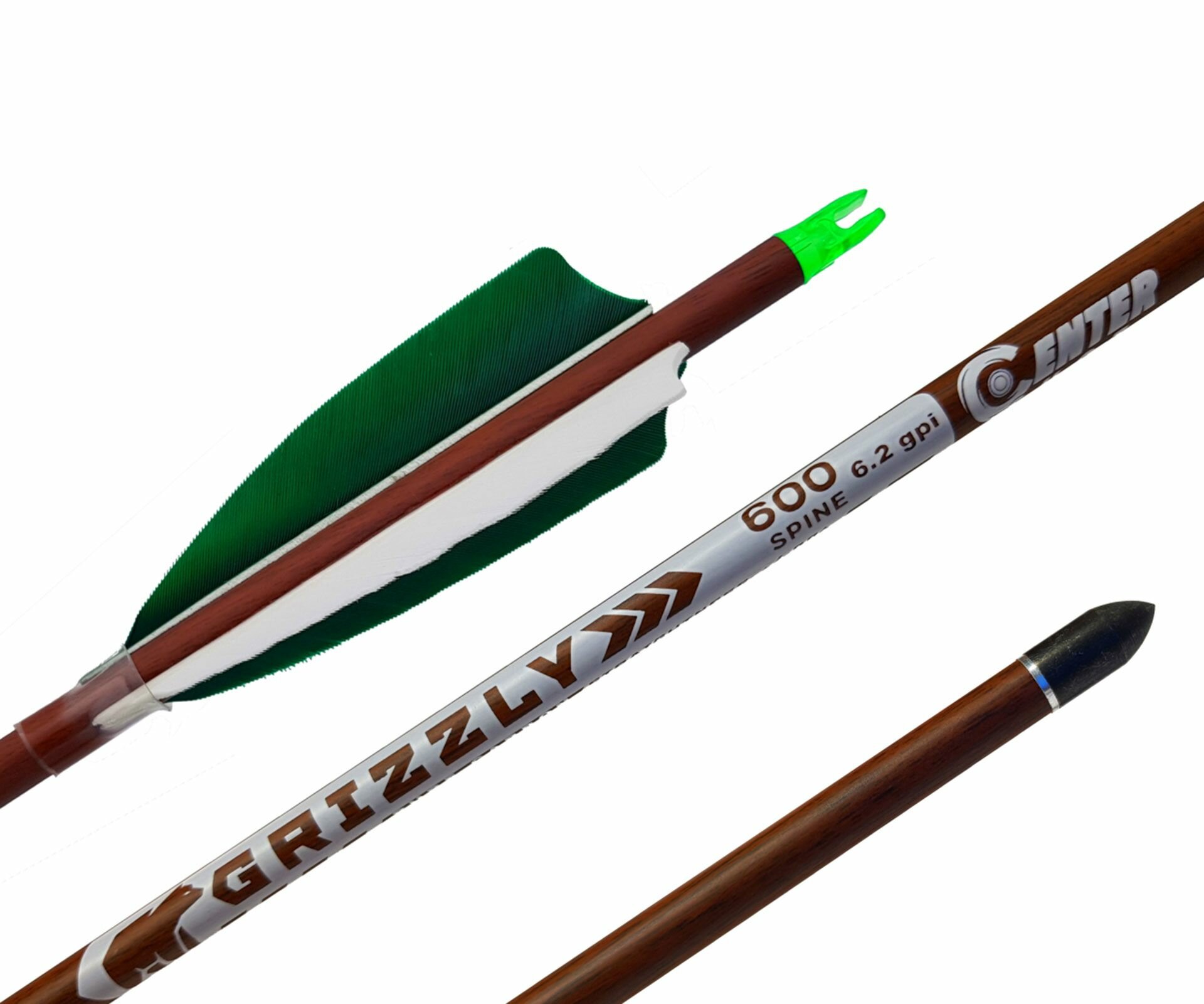 Стрела лучная карбон под дерево Centershot Grizzly 600 натуральное оперение 4"
