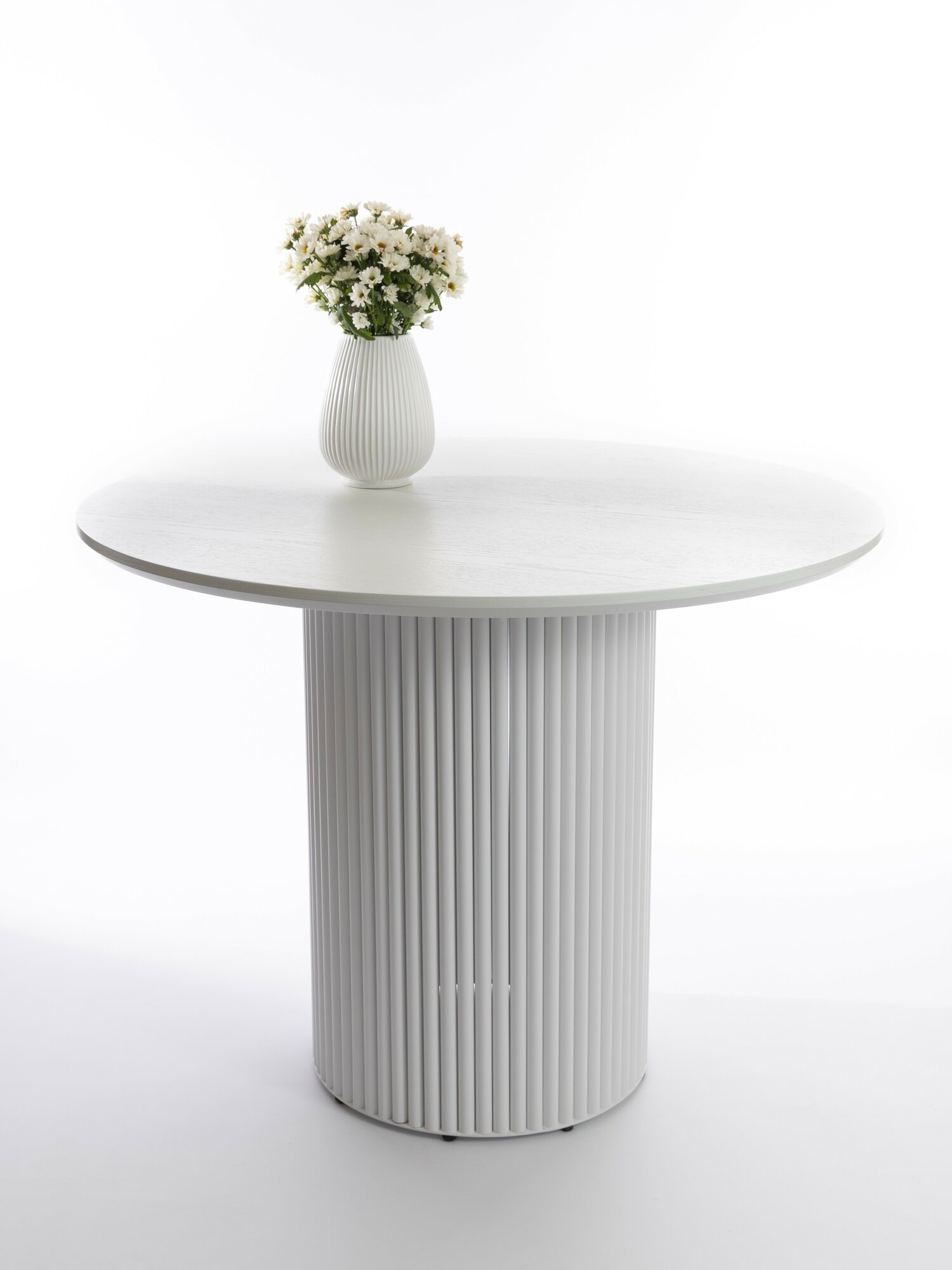 Стол обеденный круглый белый, шпон дуба 100х100х76 см кухонный, Oak