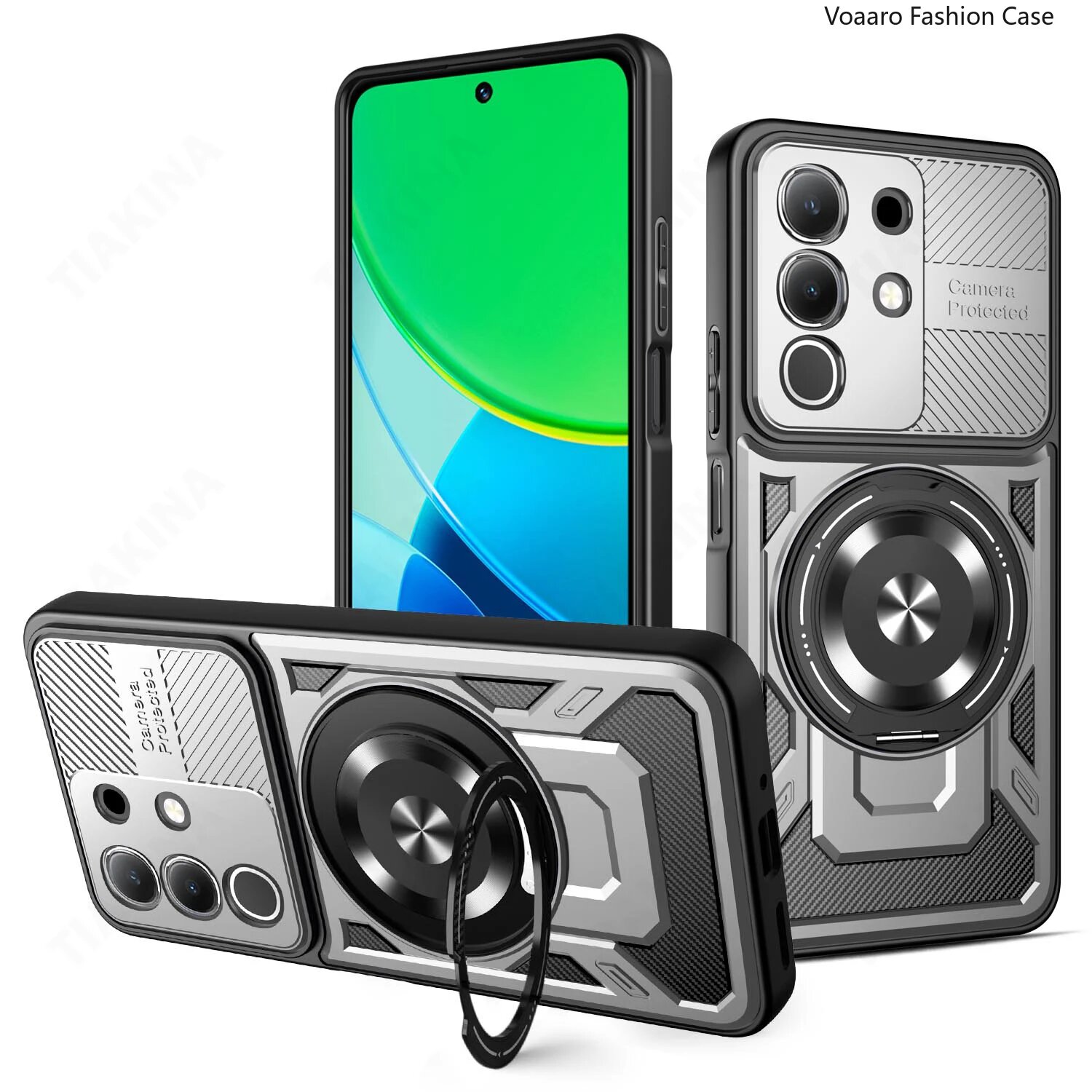 Противоударный чехол для Vivo Y29 4G, чехол с невидимым кольцом, кронштейн, чехол для Vivo T4X 5G, защитный чехол с поддержкой беспроводной зарядки