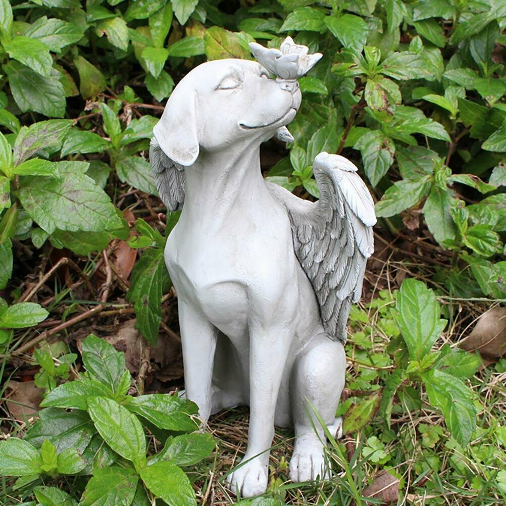 Garden Resin Statue Butterfly Angel Dog Sculpture Pet Memorial for Outdoor Yard Decor
