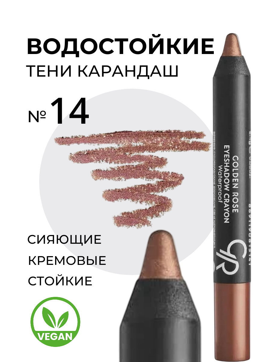 Водостойкие кремовые тени-карандаш для глаз Golden Rose Eyeshadow Crayon Waterproof сияющие перламутровые стойкие, тон 14, набор теней 2 штуки