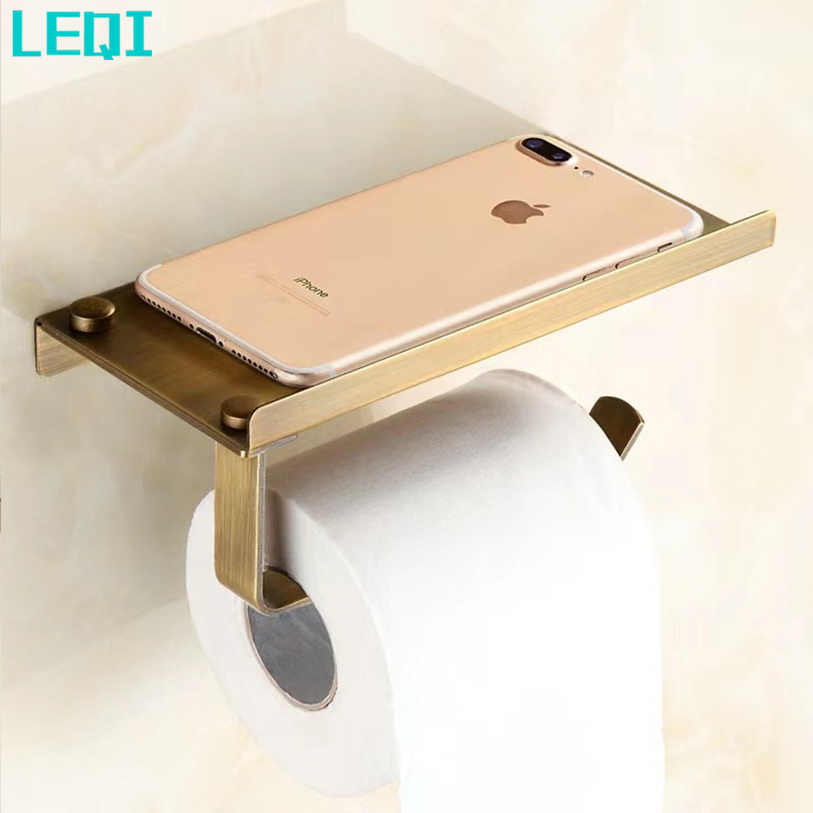 LEQI Держатель туалетной бумаги с держателем для телефона, настенные аксессуары для ванной комнаты из античной бронзы и латуни