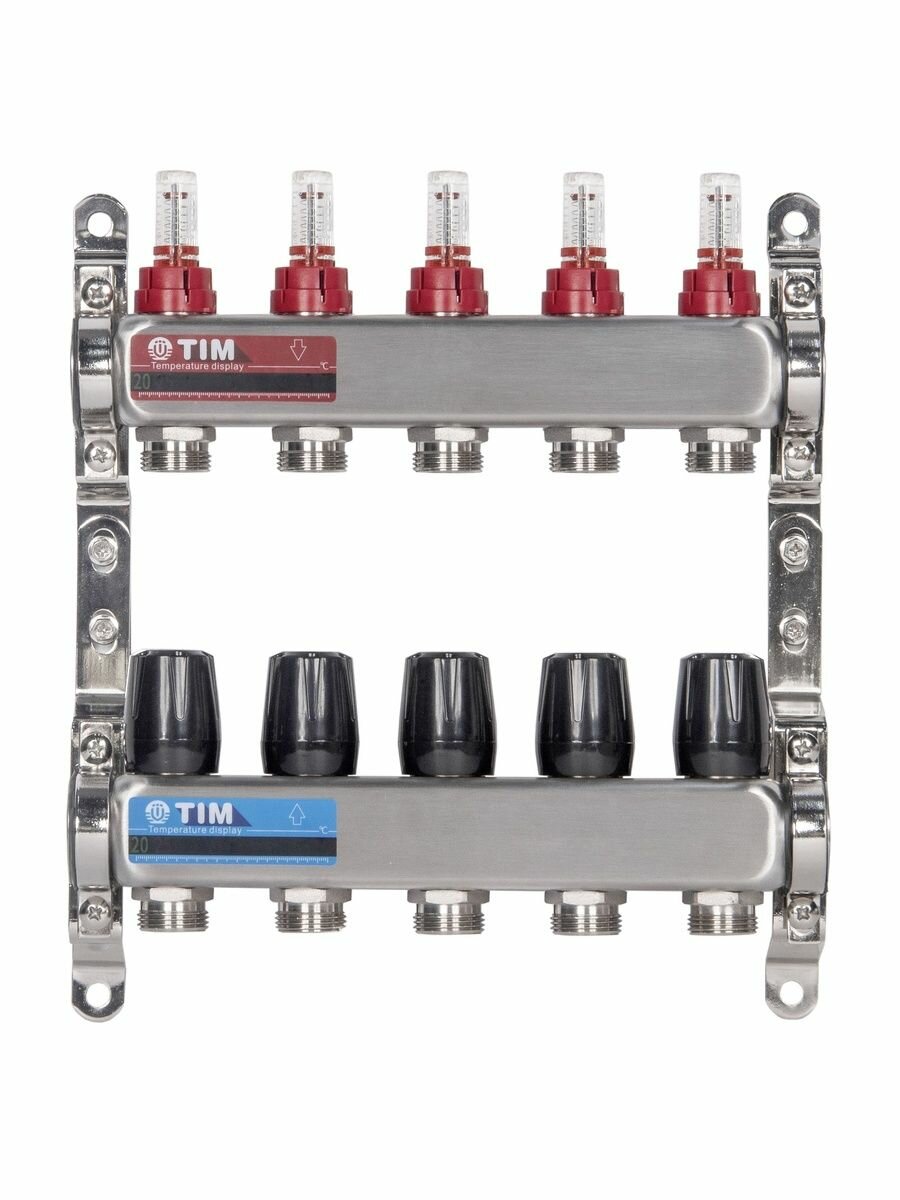 Коллекторная группа 5 контуров с расходомерами 1" * 3/4" E, нерж. сталь, TIM, KDS5005