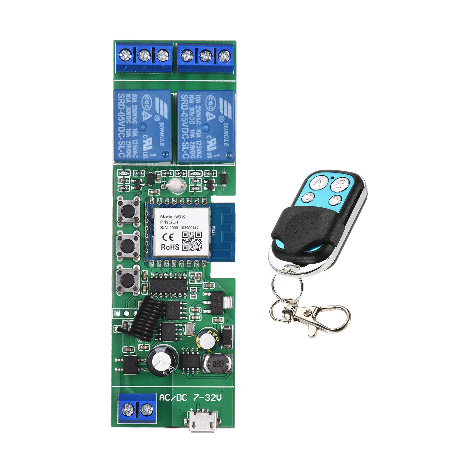 Tuya 2CH DC5V / 7-32V WiFi Switch Беспроводной релейный модуль Функция синхронизации